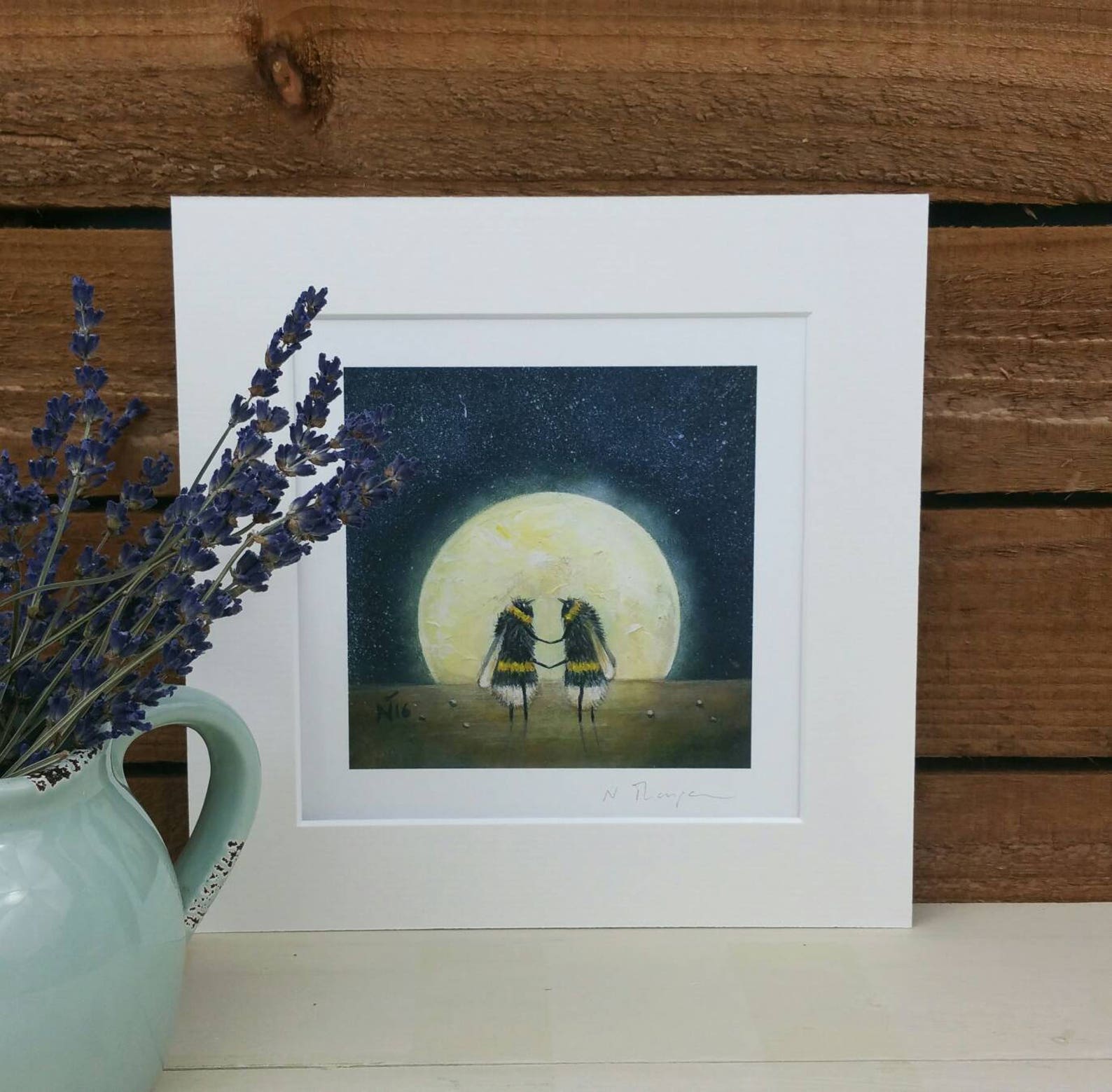 Moon and Bee Fine Art Print - Space Art - Nature Painting - Gift Idea ...