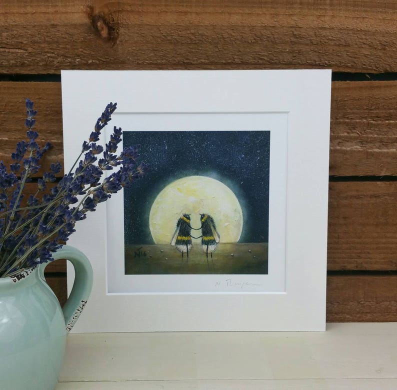 Moon and Bee Fine Art Print - Space Art - Nature Painting - Gift Idea ...