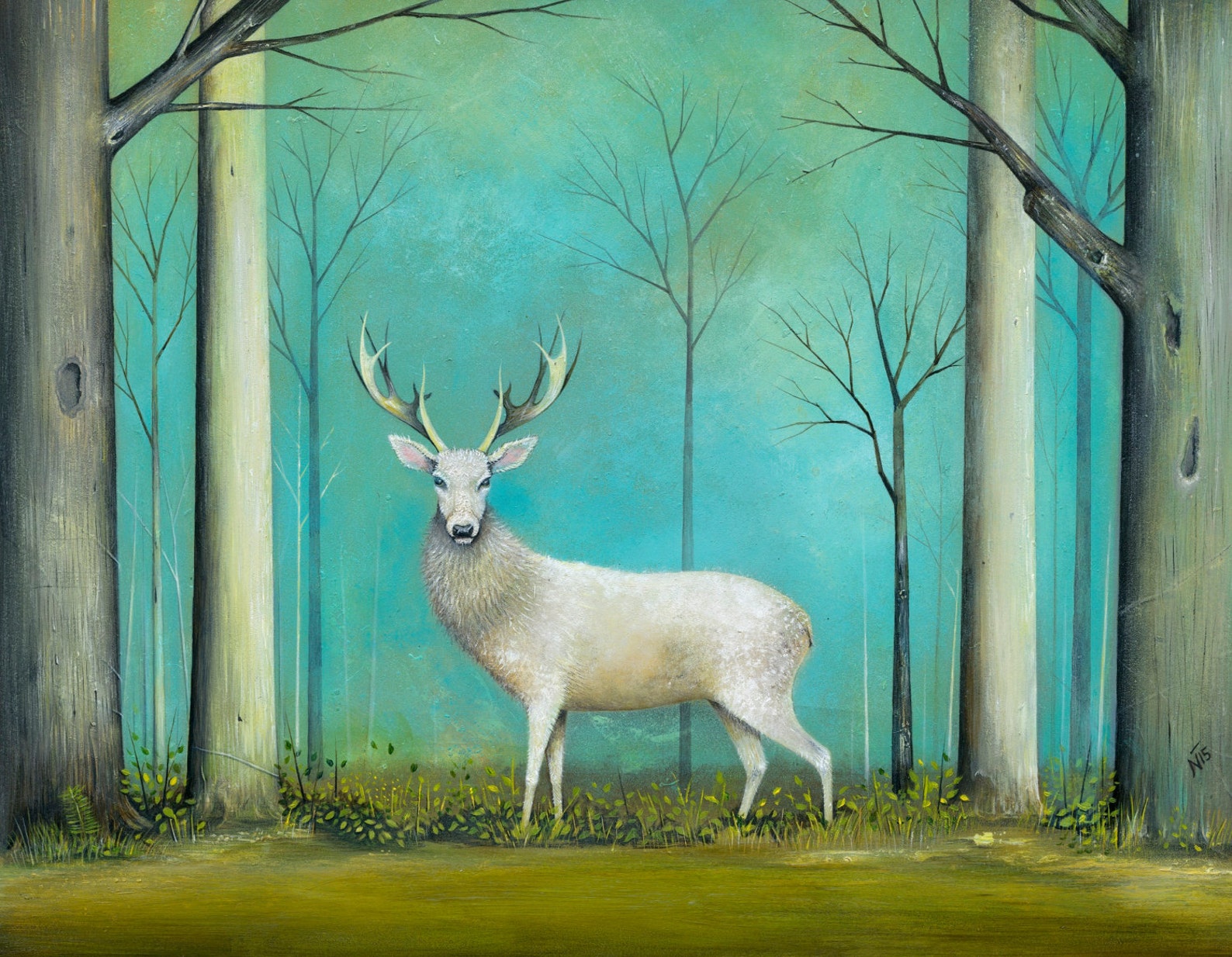 White Stag Print Stag Painting Woodland Painting Forest | Etsy