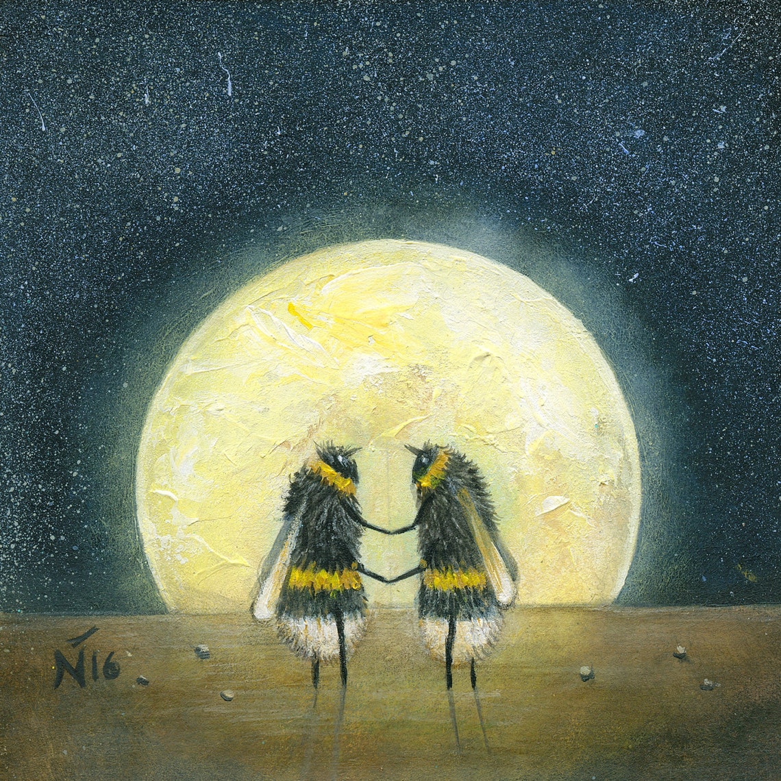 Moon and Bee Fine Art Print Space Art Nature Painting - Etsy