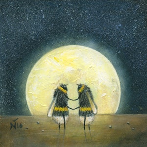 Moon and Bee Fine Art Print - Space Art - Nature Painting - Gift Idea ...