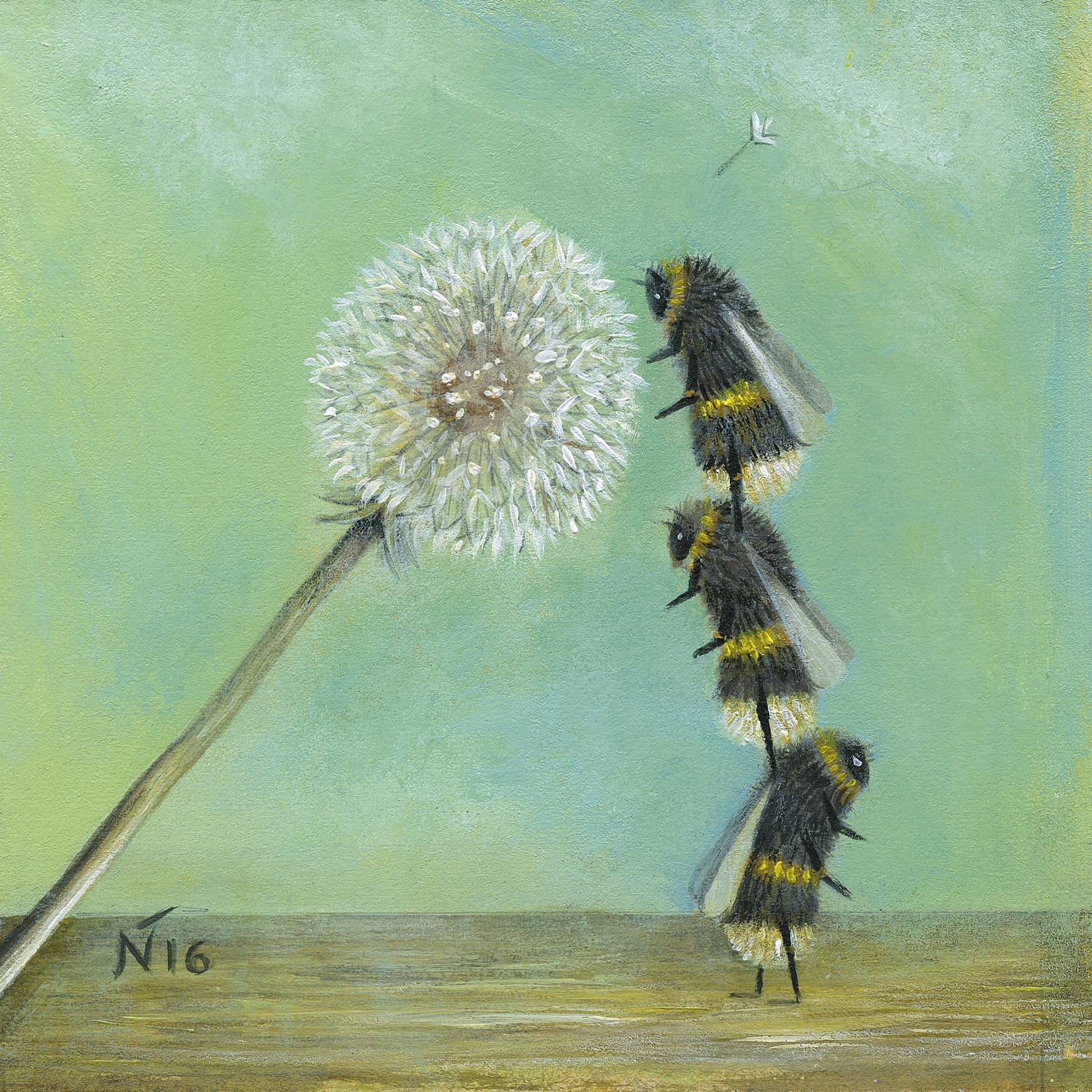 Bee Art Print Quirky Gift Idea Dandelion Art Nursery Decor - Etsy