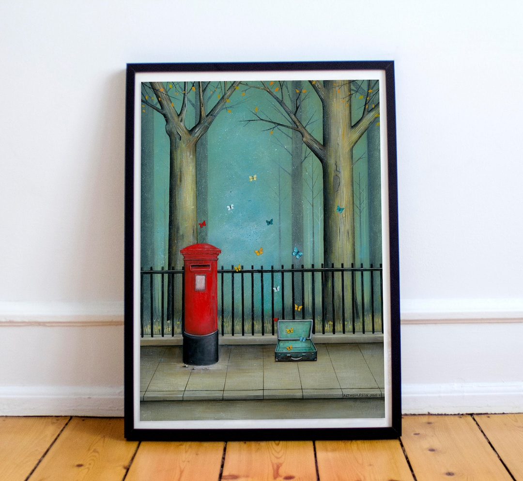 English Postbox Painting, Quirky Gift Idea, Butterfly Print, Forest ...