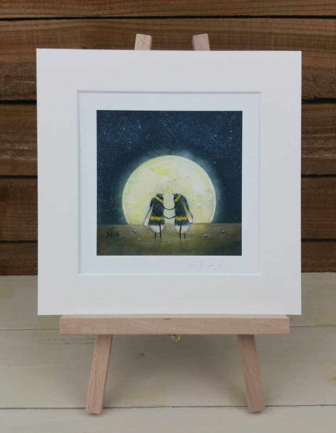 Moon and Bee Fine Art Print - Space Art - Nature Painting - Gift Idea ...