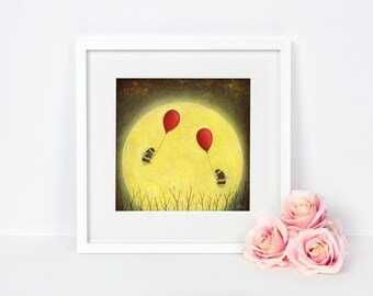 Moon and Bee Fine Art Print Space Art Nature Painting | Etsy