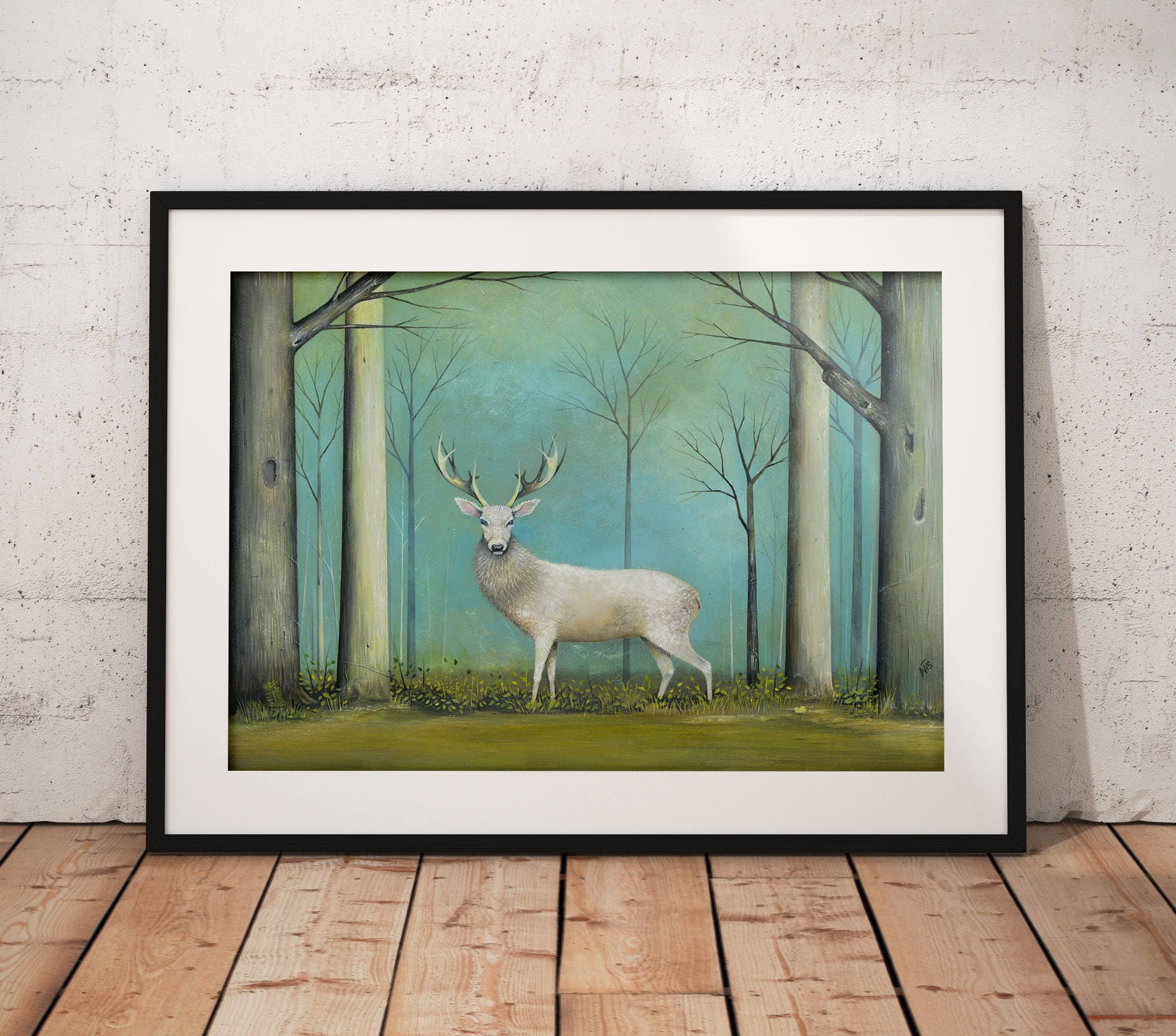 White Stag Print Stag Painting Woodland Painting Forest - Etsy