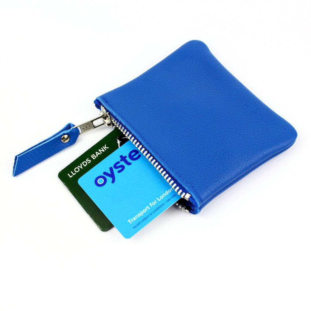 Cobalt Blue Leather Coin Purse // Small Leather Zip Pouch, Bright Blue ...