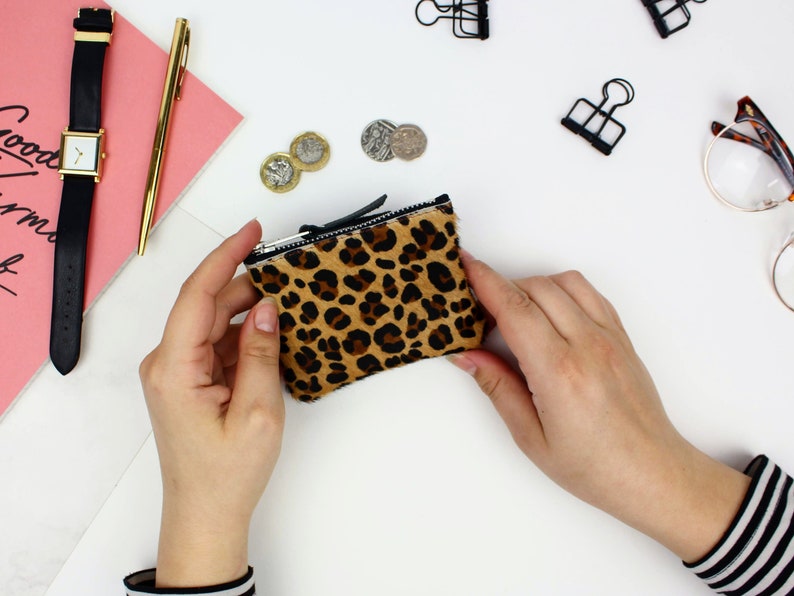 Leopard Print Leather Coin Pouch // Coin Purse personalized | Etsy