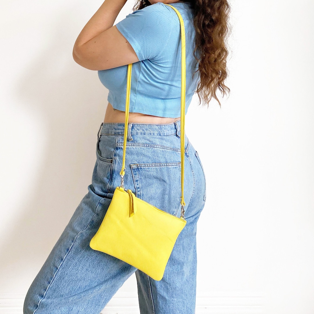 Bright Yellow Leather Crossbody Bag // Colourful Leather Shoulder Bag ...
