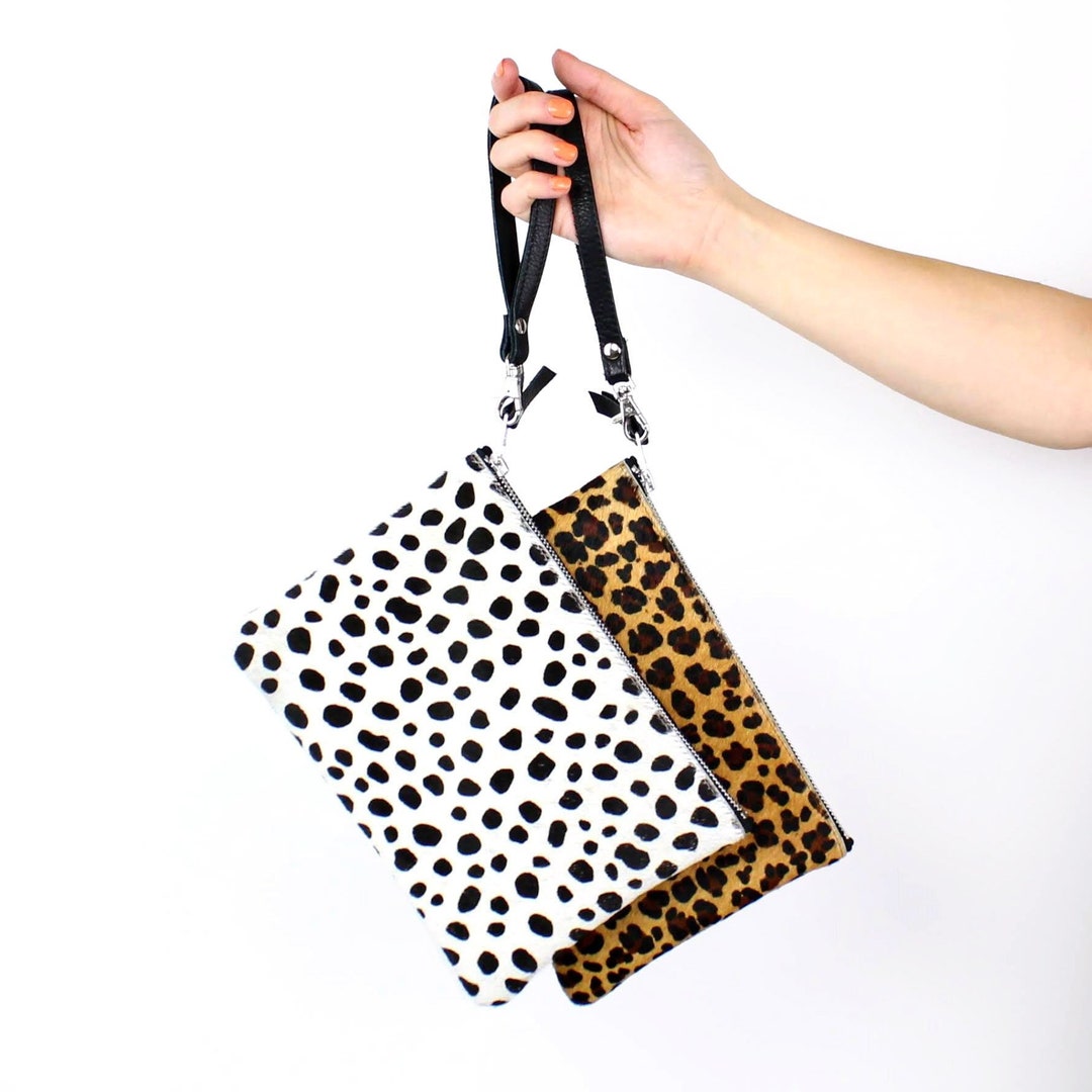 Animal Print Clutch Bag // Leopard Print Leather, Black and White ...