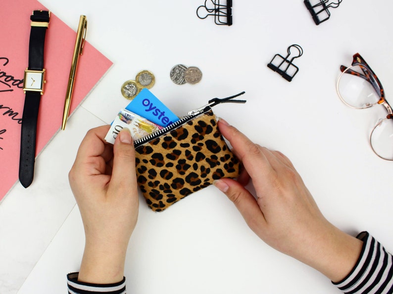 Leopard Print Leather Coin Pouch // Coin Purse personalized | Etsy