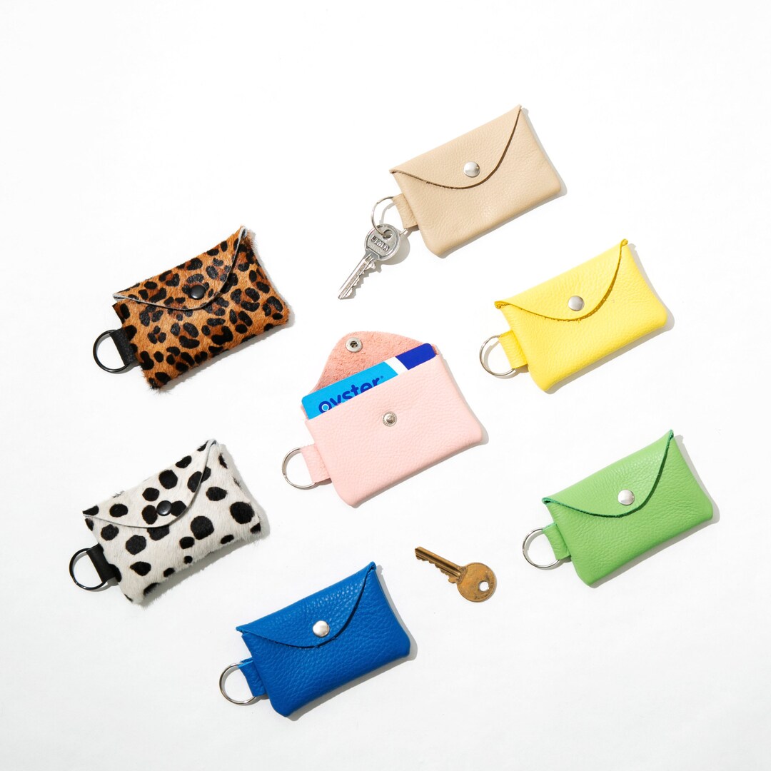 Leather Card Holder Keyring // Coin Purse Key Chain, Leather Keyring - Etsy