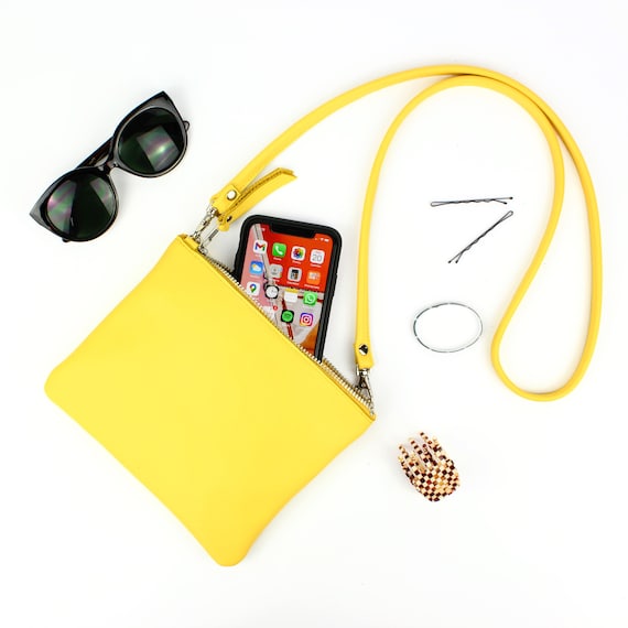 Bright Yellow Leather Crossbody Bag // Colourful Leather | Etsy