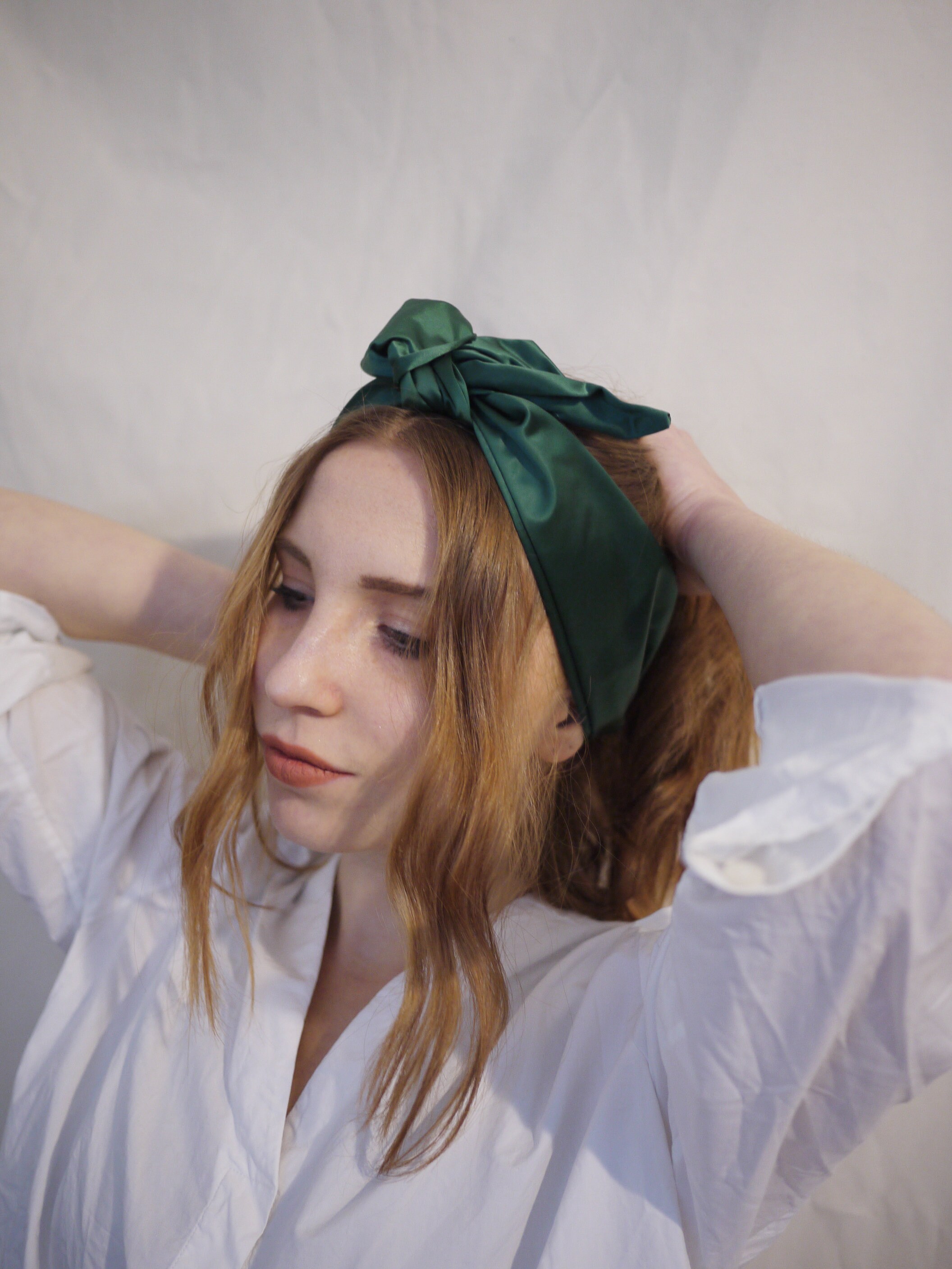 Headband Satin Duchess Fabric Green Turban Adjustable Size Party Y2K ...