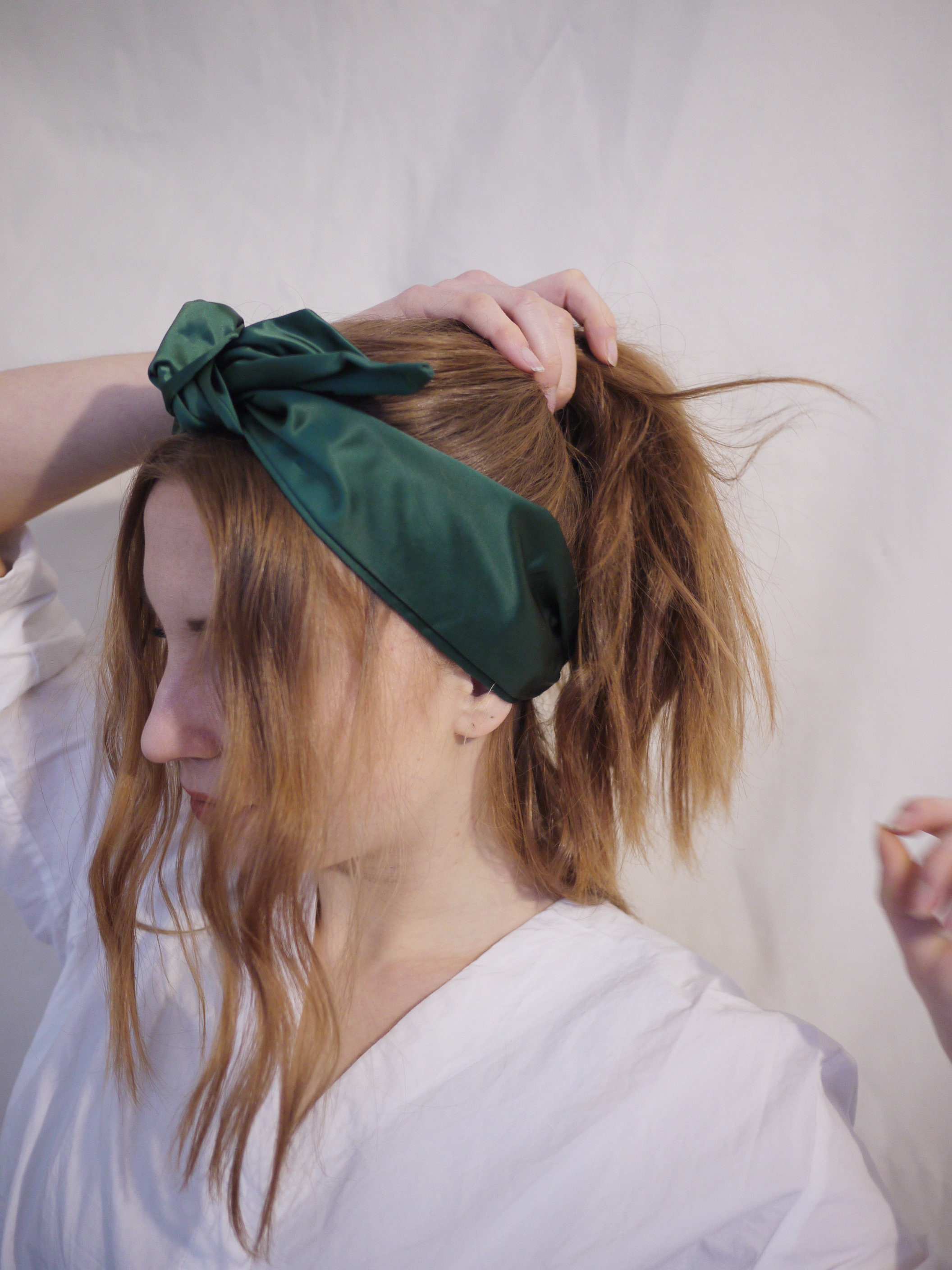 Headband Satin Duchess Fabric Green Turban Adjustable Size Party Y2K ...