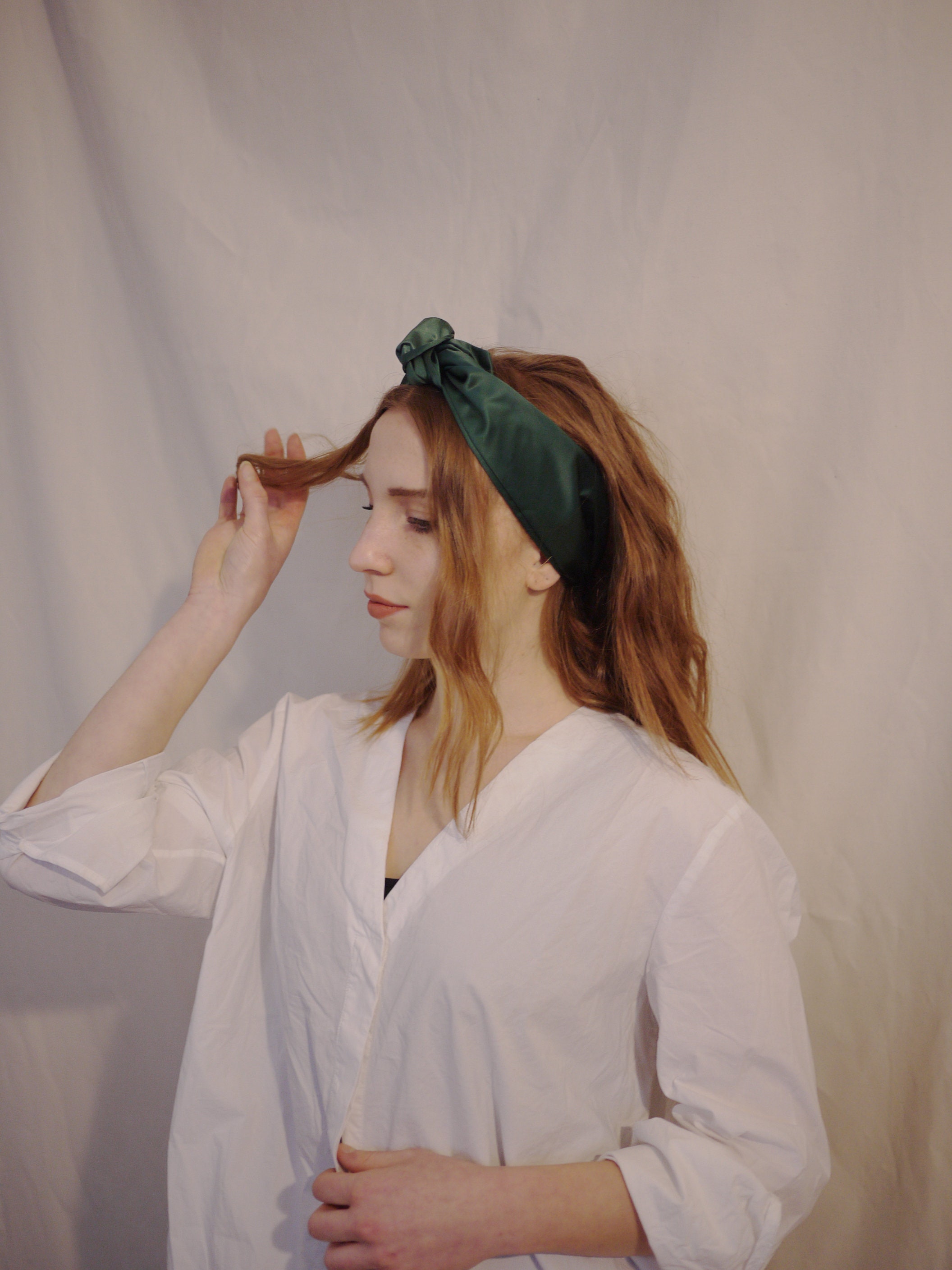 Headband Satin Duchess Fabric Green Turban Adjustable Size Party Y2K ...