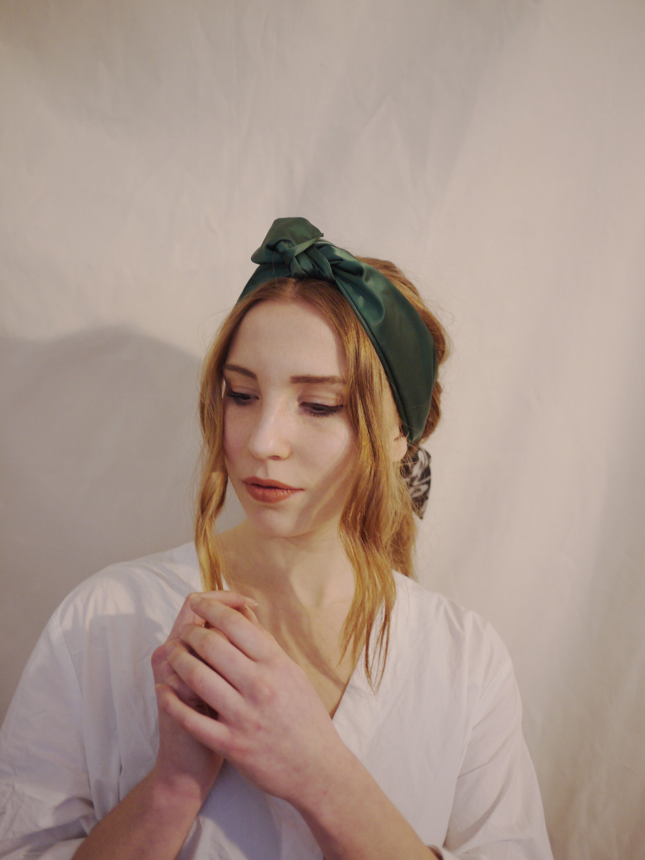 Headband Satin Duchess Fabric Green Turban Adjustable Size Party Y2K ...