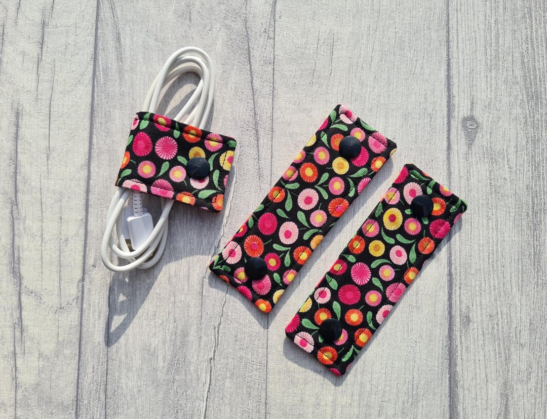 2 X Cable Tidy Cable Organiser Multi Colour Daisy Floral Fabric Cable ...