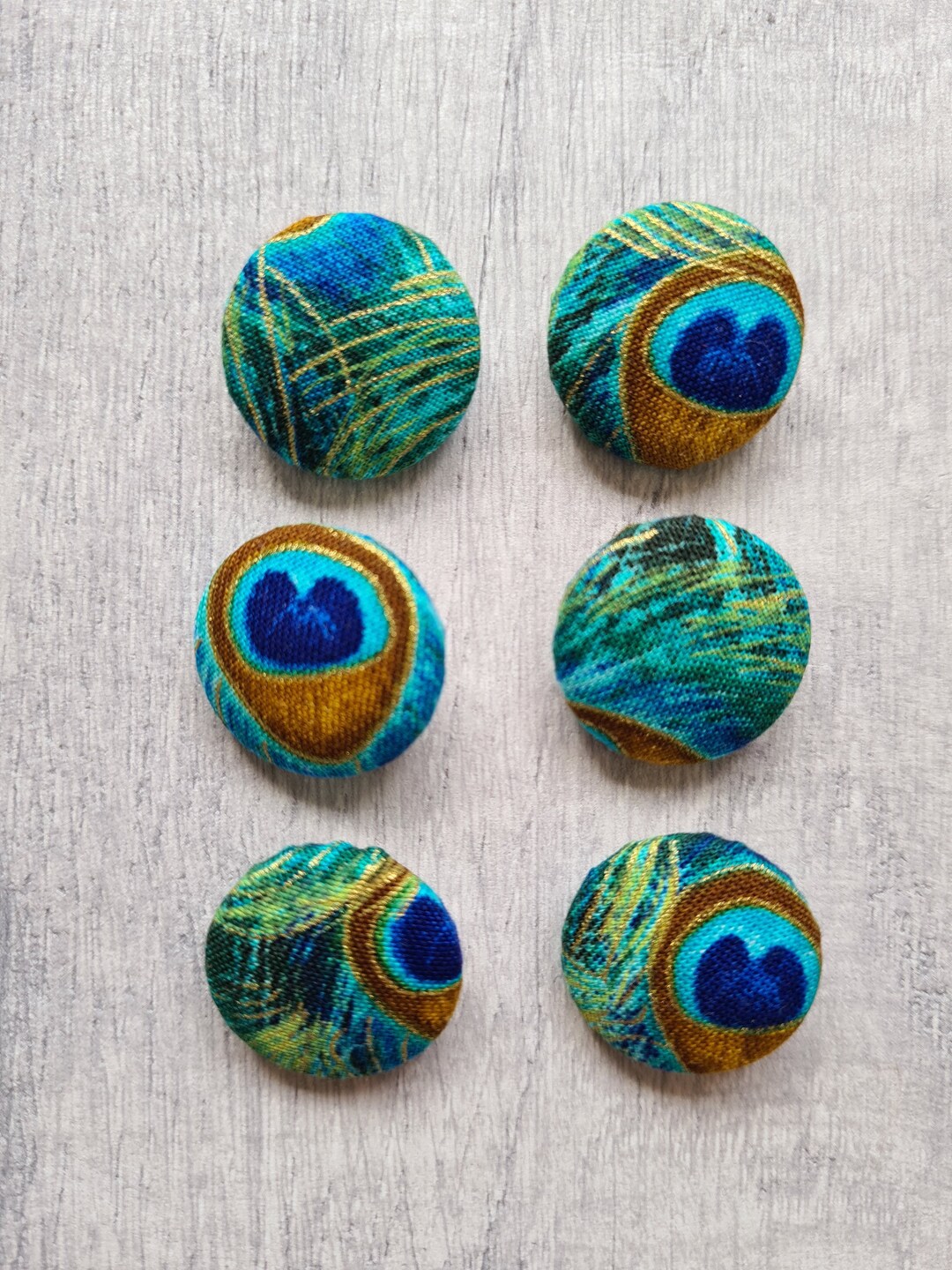 Peacock Feather Fabric Buttons 22mm Handmade Fabric Covered Buttons ...
