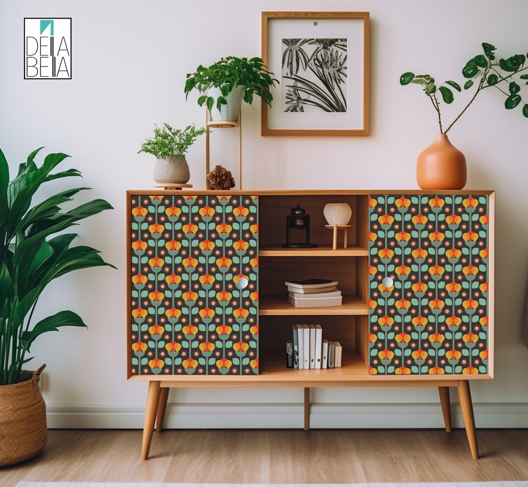 Boho Vinyl Wrap for Furniture Vintage, Retro Sticky Back Plastic, Mid ...