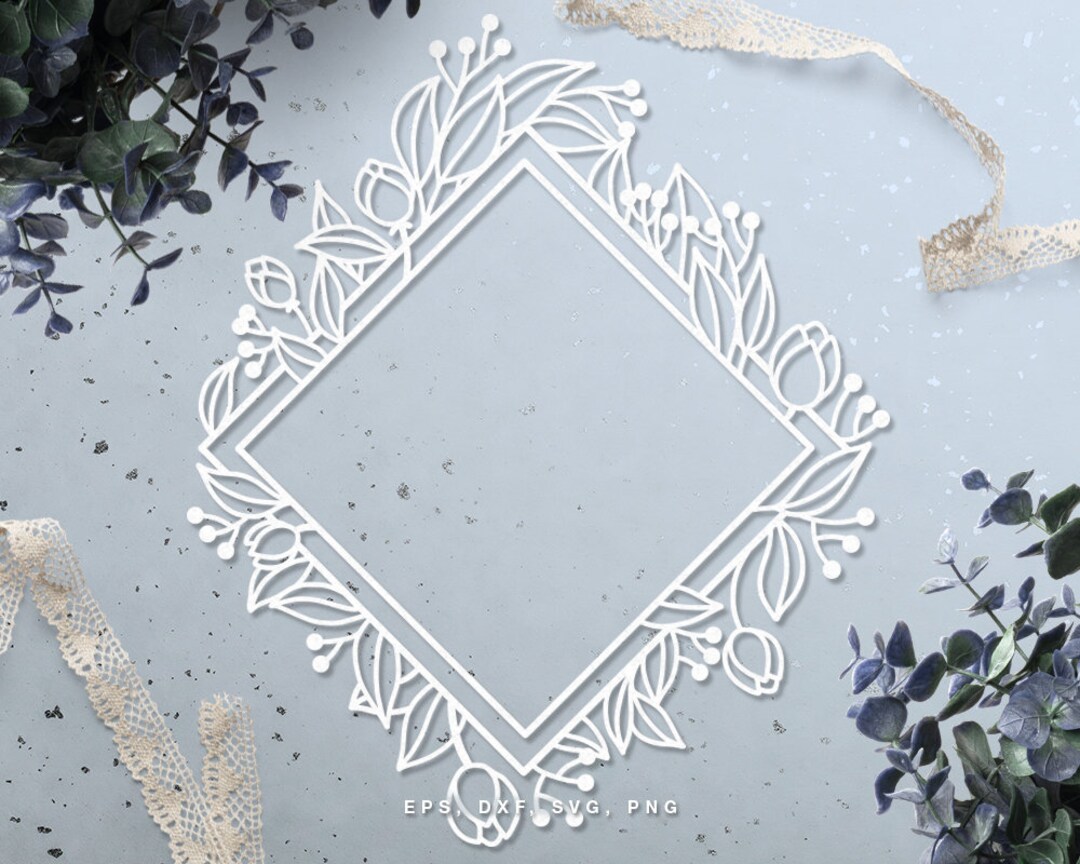 Diamond Shape Floral Frame Digital Cut File (svg, Dxf, Png, Eps ...
