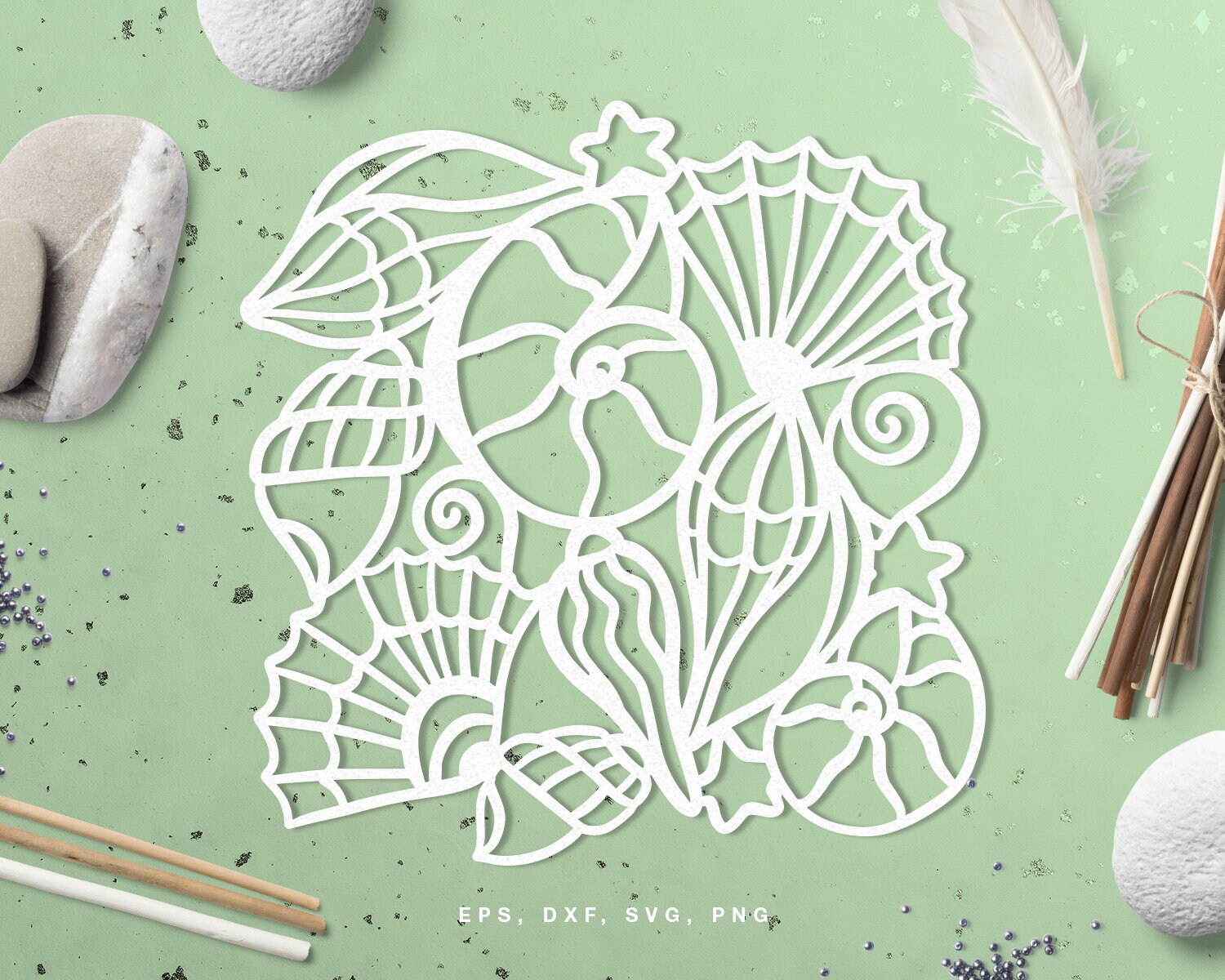 Sea Shells Background Svg Cut File (dxf Png Eps) for Silhouette, Cricut ...