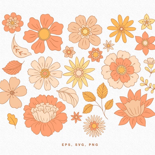 Retro Flower Clusters Clip Art SVG PNG EPS Vector - Etsy