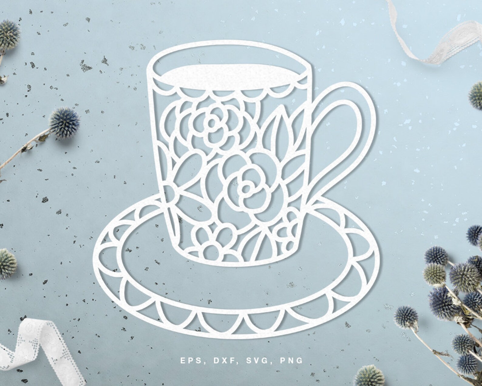 Floral Mug Digital Cut File | Digital Scrapbook | Paper Cut | Dxf Svg ...