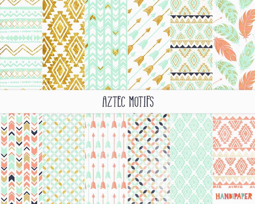 Digital Scrapbooking Paper:"aztec Motifs", Printable Download, Coral ...