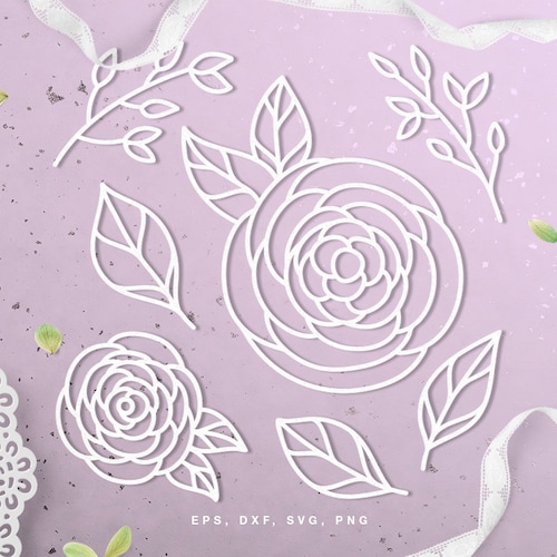 Flowers and Leaves Cut File Set Digital Scrapbook Paper - Etsy