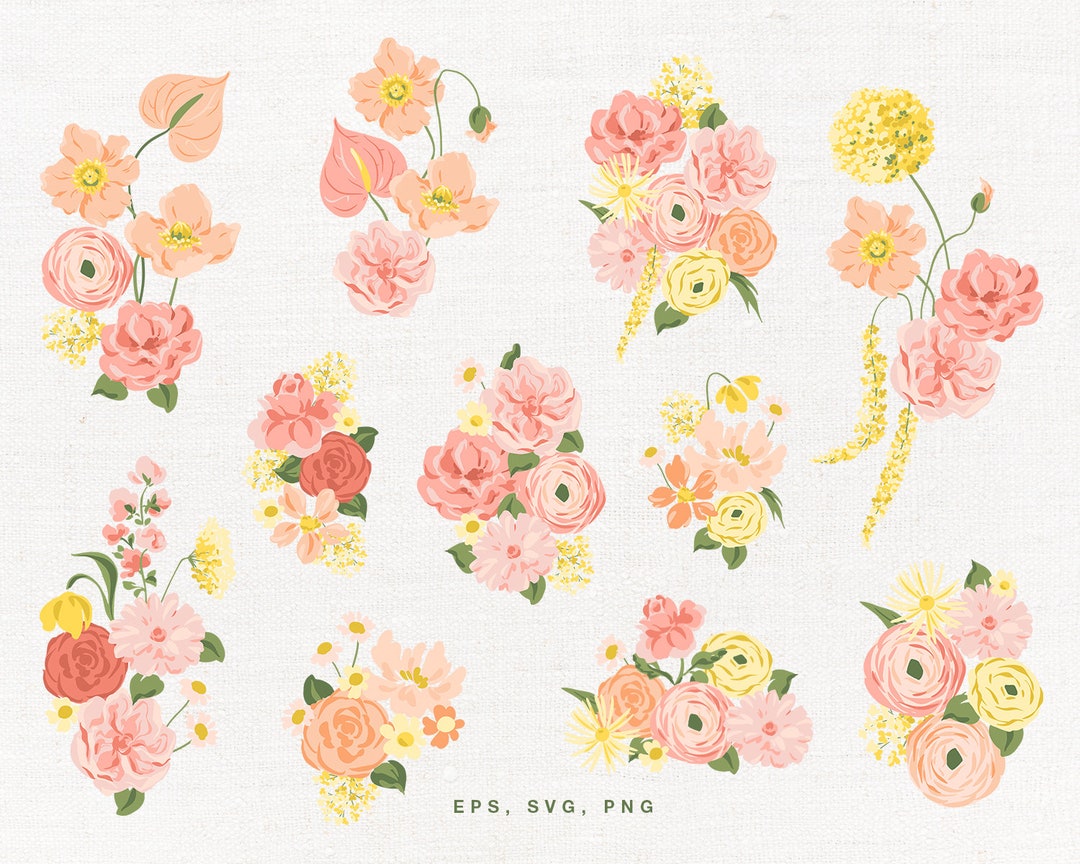 Beautiful Flower Clusters Clip Art (SVG, PNG, EPS), Vector Illustration ...