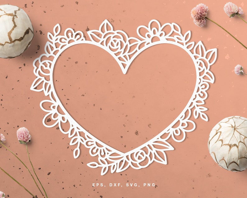 Floral heart cut file svg dxf png eps for Silhouette & | Etsy