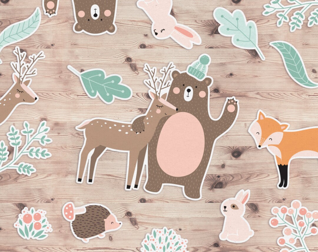 Forest Animals Vector Clip Art, Cute Bear, Deer, Fox, Bird, Rabbit ...