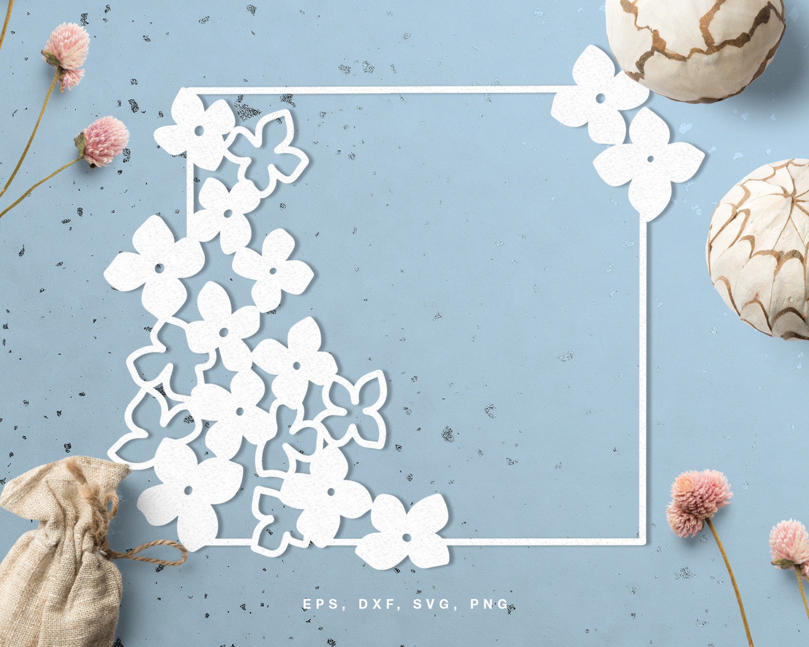 Hydrangea Flower Square Frame Cutfile (svg Dxf Png Eps) for Silhouette ...
