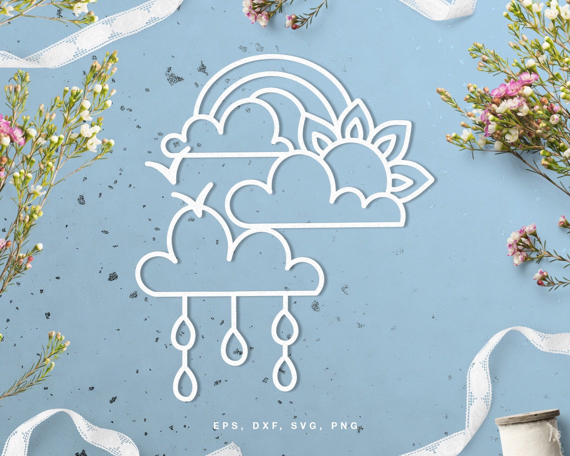 Rainbow sun and cloudy sky cut file svg dxf png eps for | Etsy