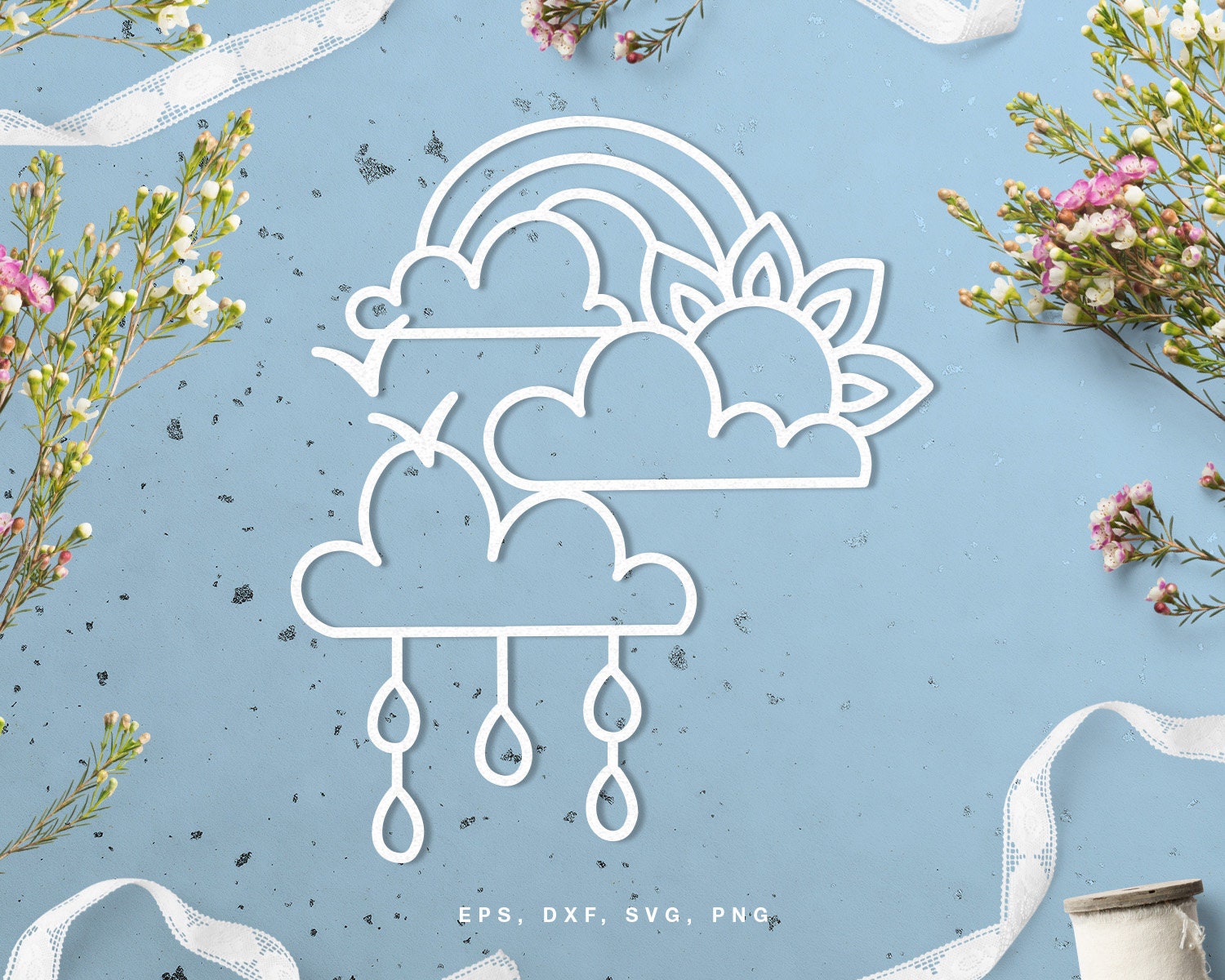 Rainbow sun and cloudy sky cut file svg dxf png eps for | Etsy