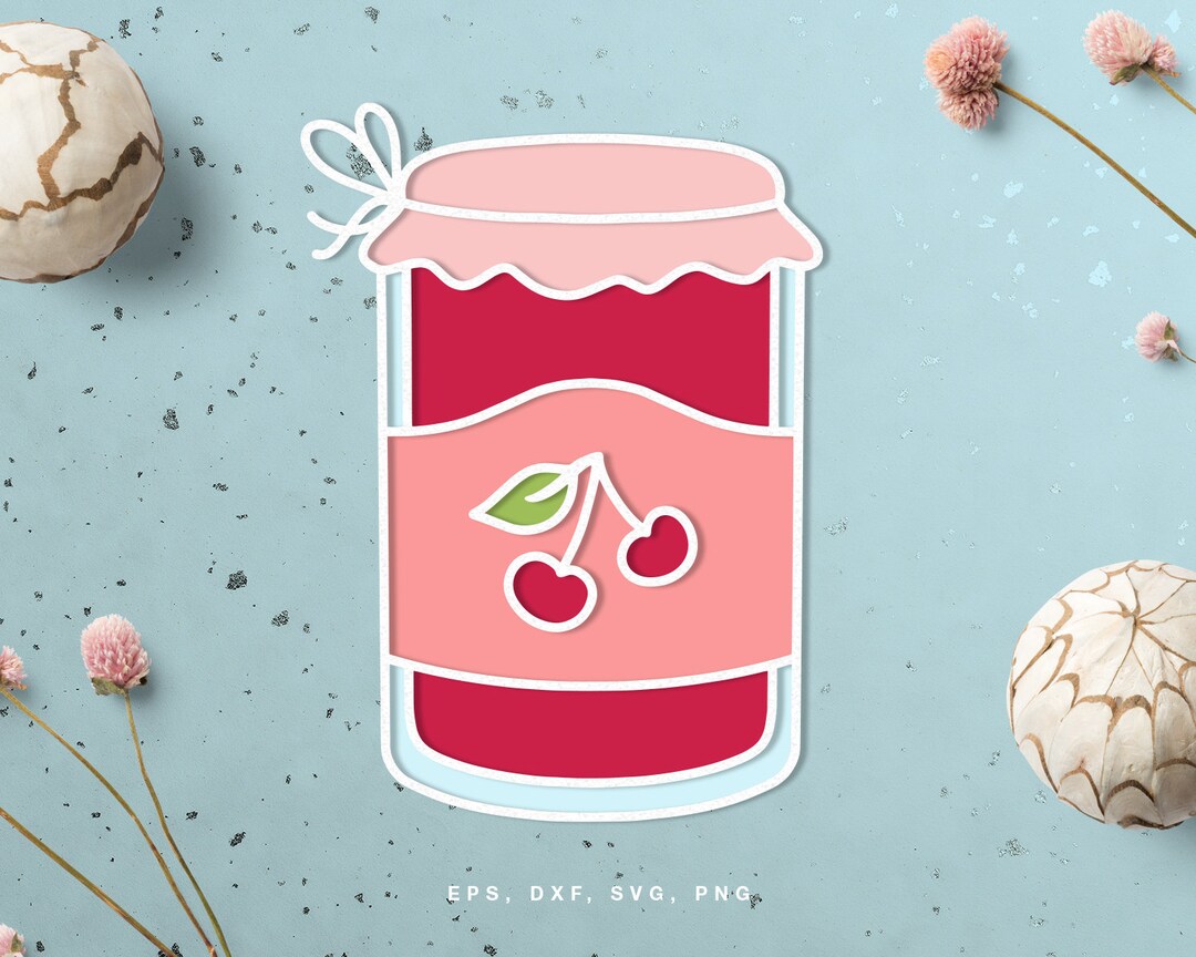 Cherry Jam Jar SVG Cut File for Silhouette, Cricut in Eps, Png, Dxf ...