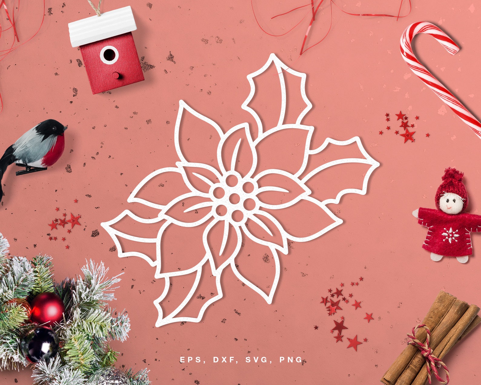 Poinsettia Flower Cut File (svg Dxf Png Eps) Digital Scrapbooking ...