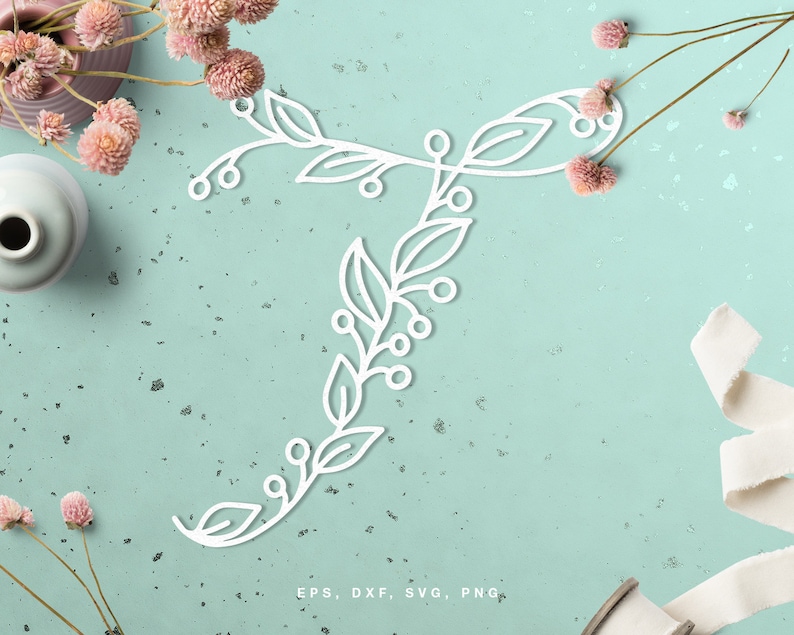Floral Alphabet Letter t Cut File svg Dxf Png | Etsy