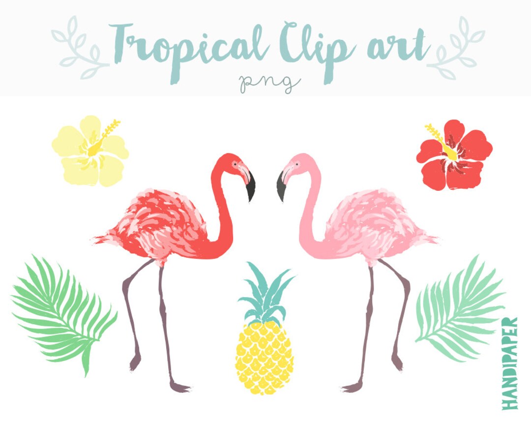 Tropical Clip Art Set, Printable Download, Exotic Summer, Flamingo ...