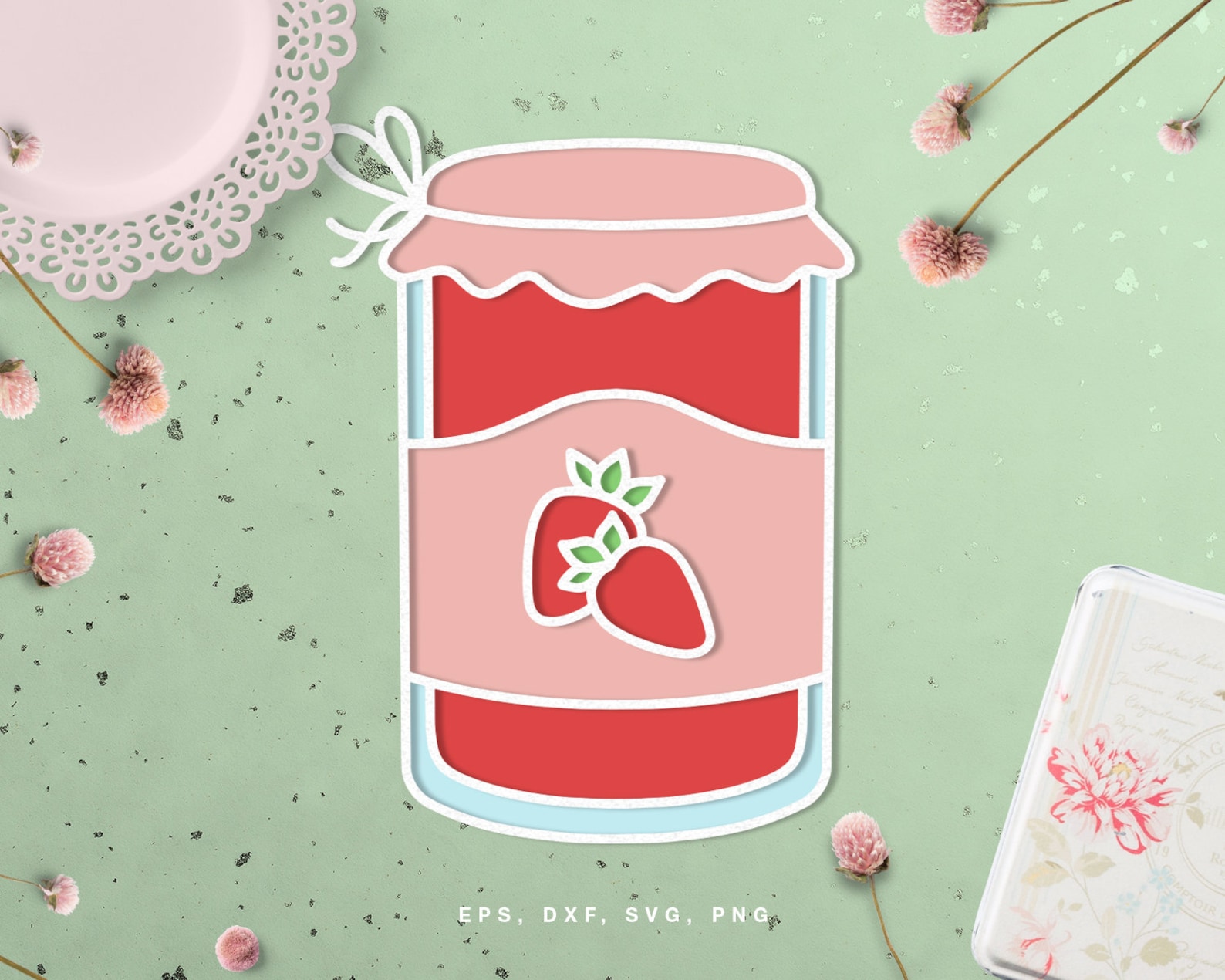 Strawberry Jam Jar SVG Cut File for Silhouette, Cricut in Eps, Png, Dxf ...