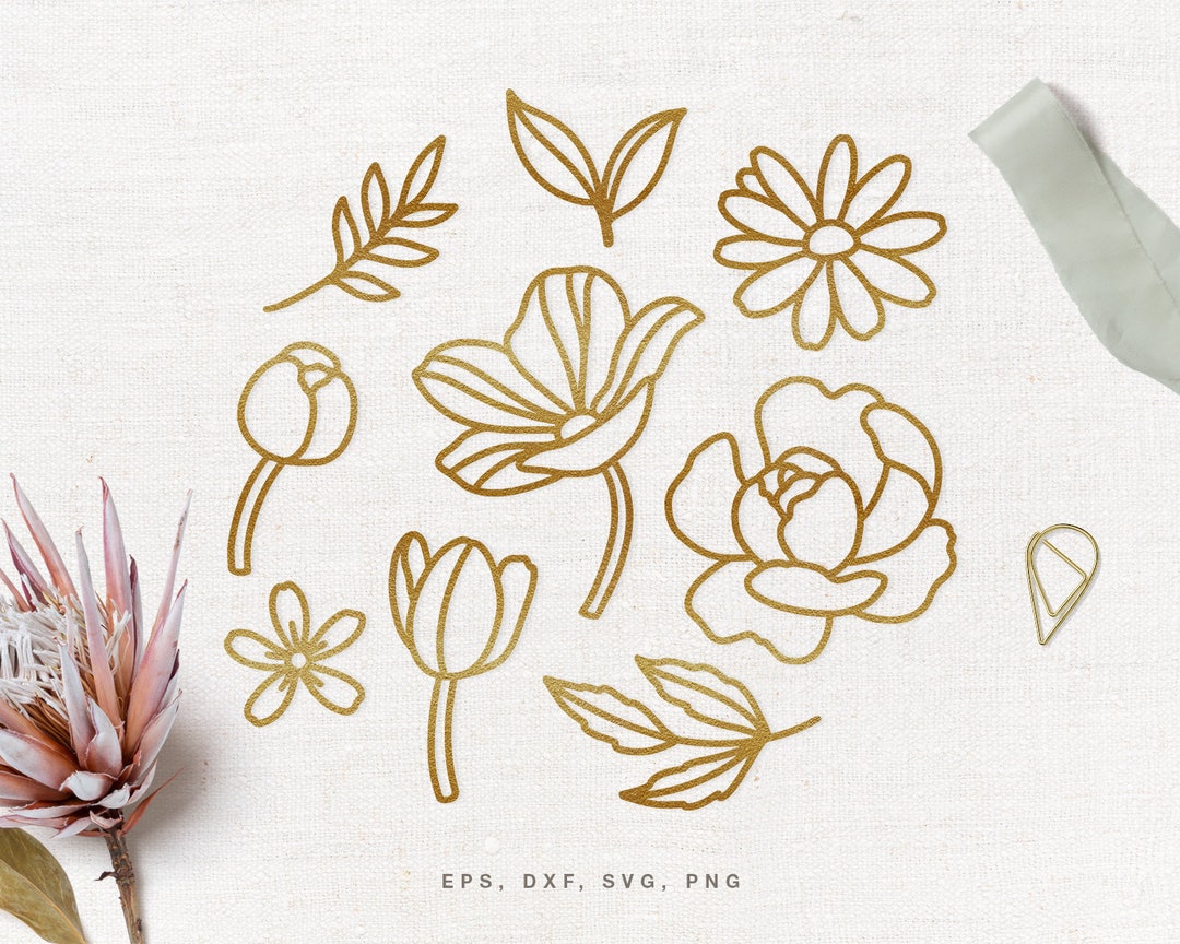 Flowers and Leaves SVG Cut File Set (svg Dxf Png Eps) Silhouette ...