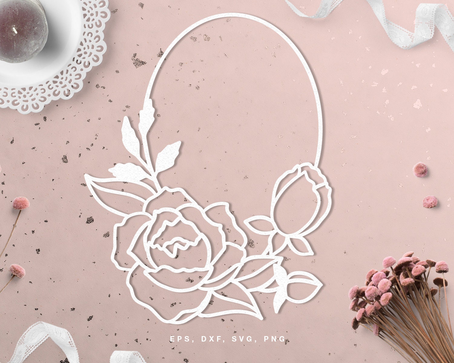 Oval Floral frame cut file svg dxf png eps for Silhouette & | Etsy