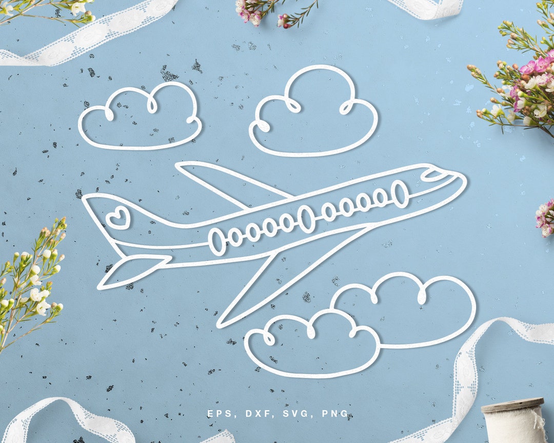 Airplane in Cloudy Sky Cut File (svg Dxf Png Eps) for Silhouette ...