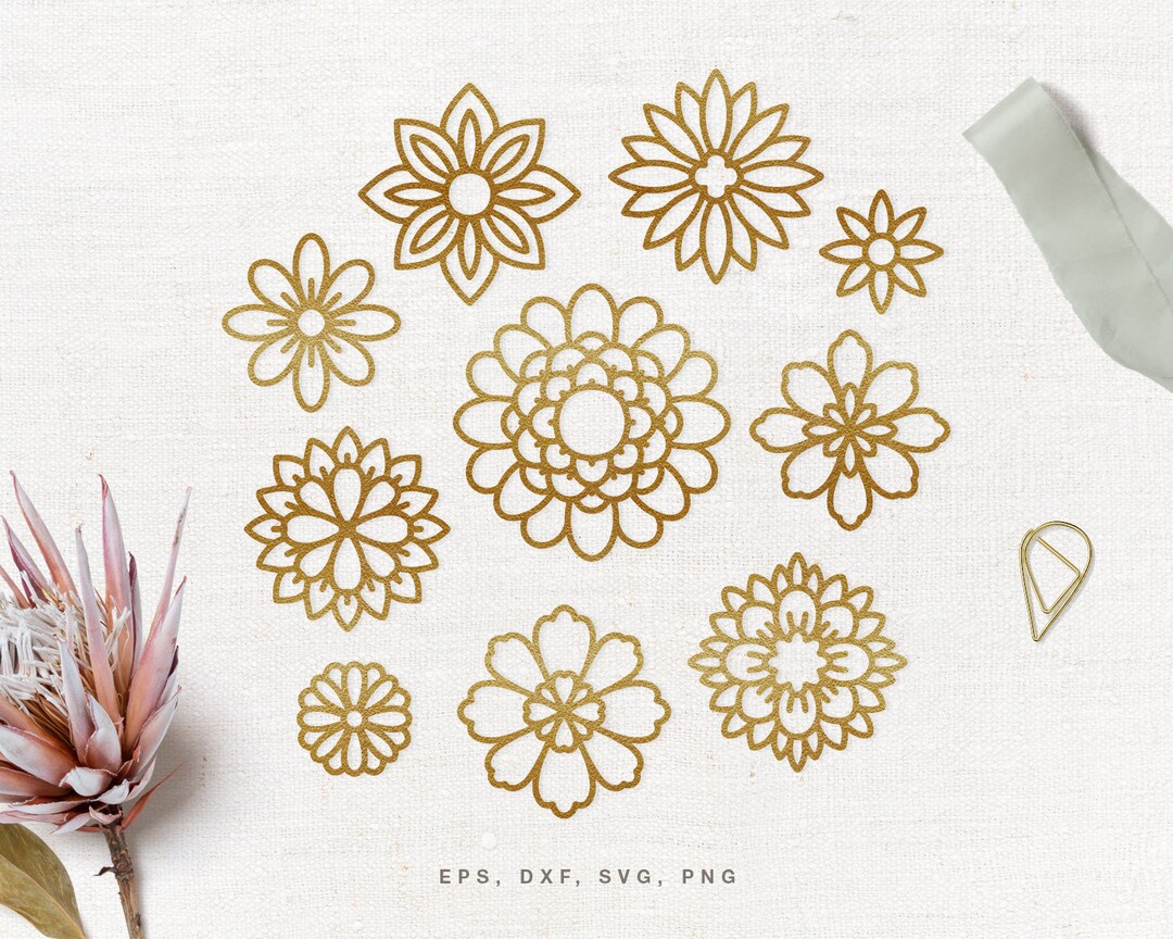 Geometric Flowers SVG Cut File Set (svg Dxf Png Eps) Silhouette ...