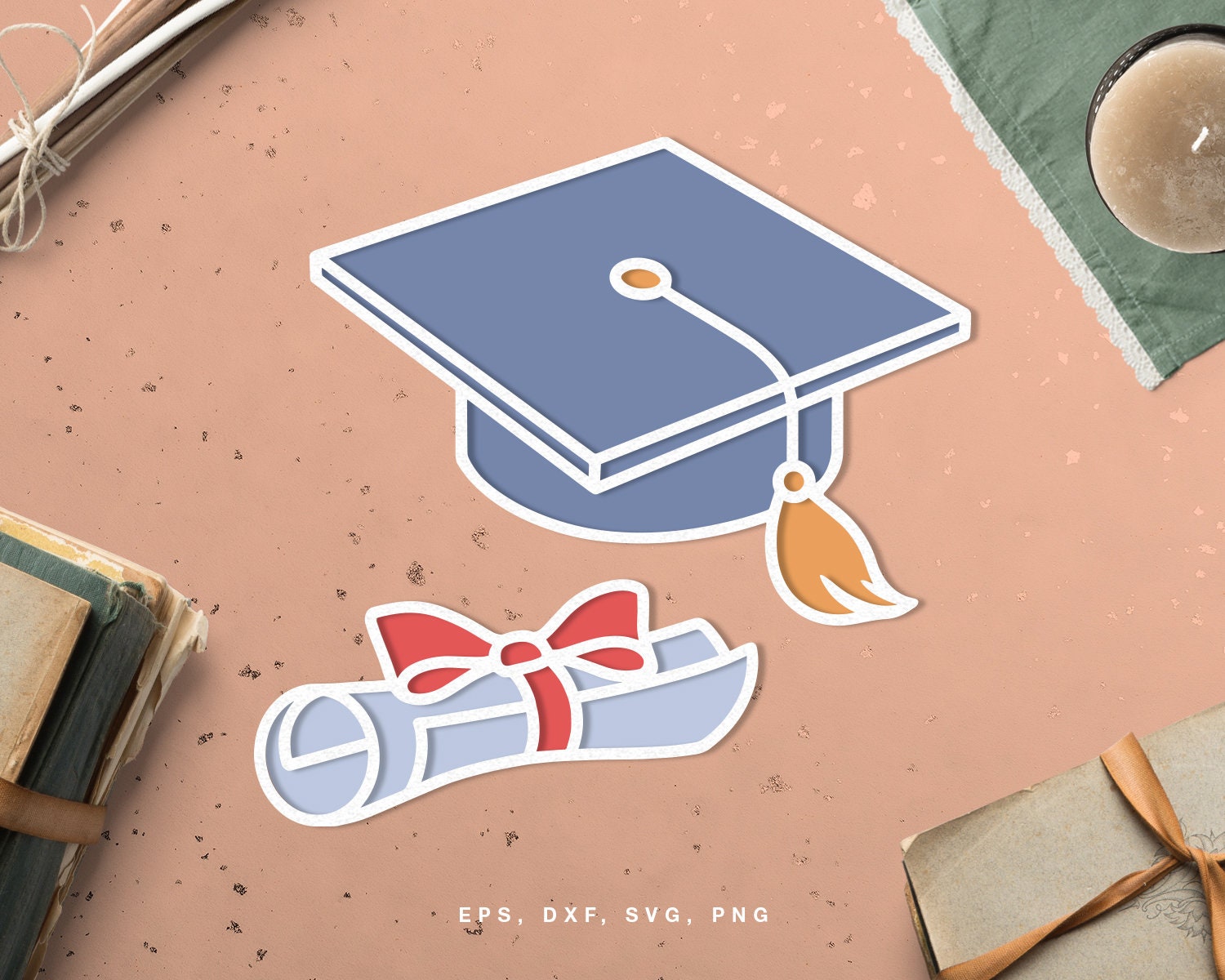 Graduation Cap Diploma Cut File svg Dxf Png Eps Silhouette | Etsy