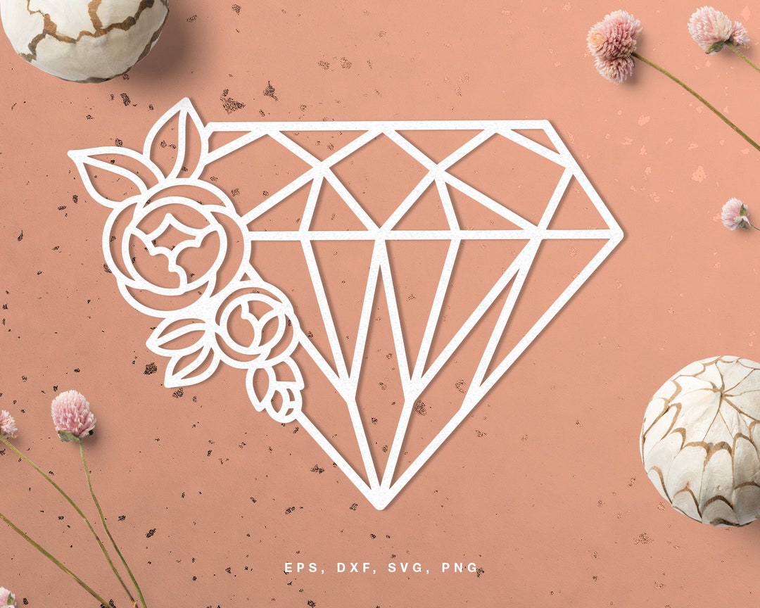 Diamond With Flowers Cut File (svg Dxf Png Eps) for Silhouette & Cricut ...