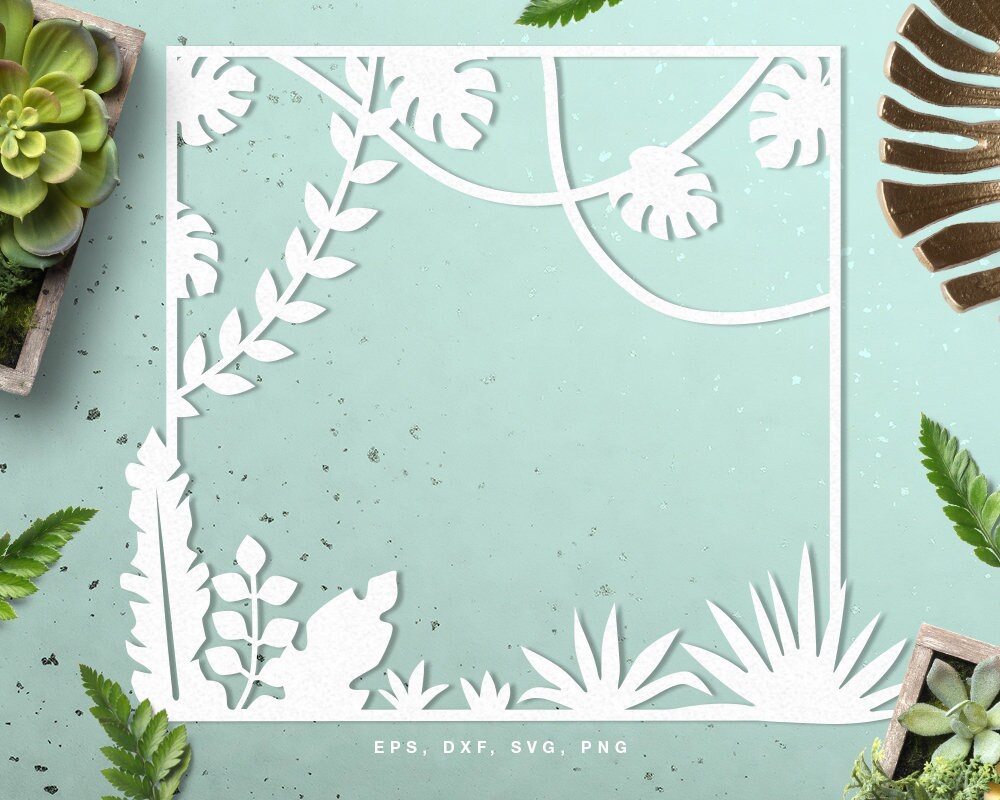 Square Tropical Leaves Frame Digital Cut File (svg, Dxf, Png, Eps ...
