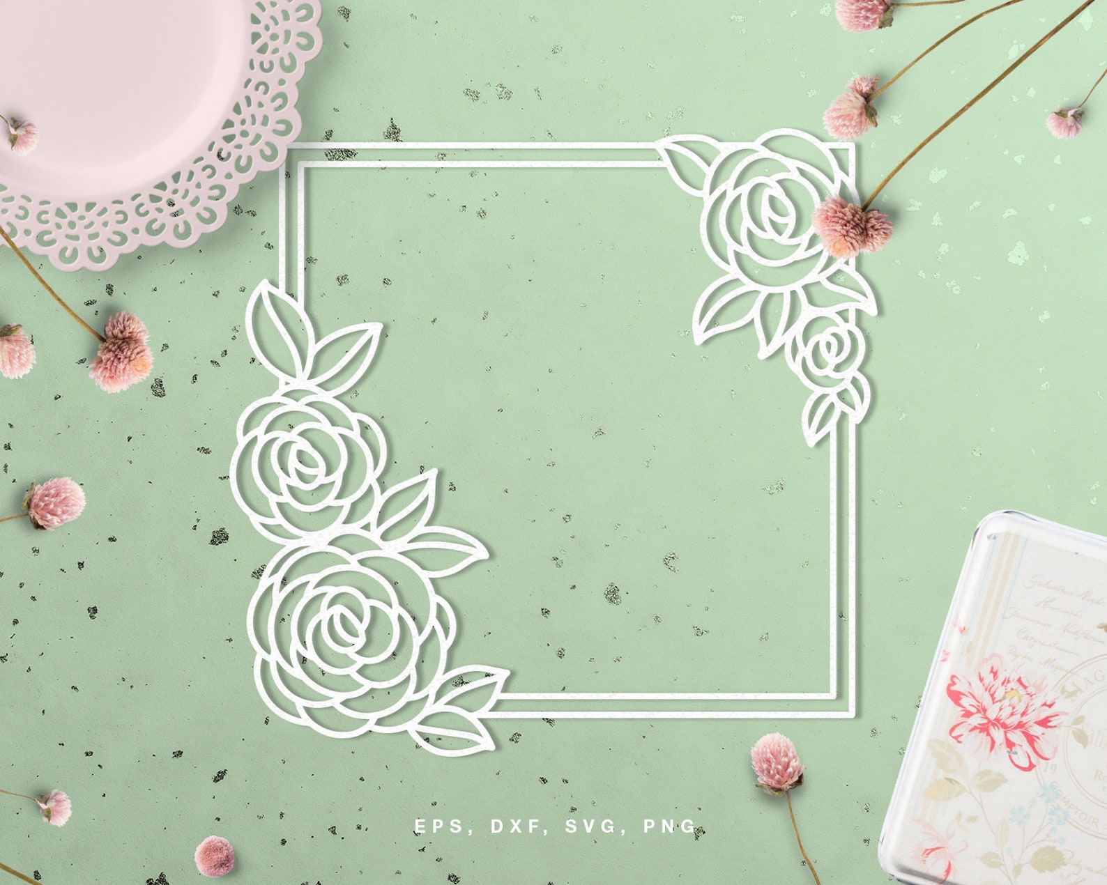 Floral Square Frame Cut File svg Dxf Png Eps for Silhouette | Etsy