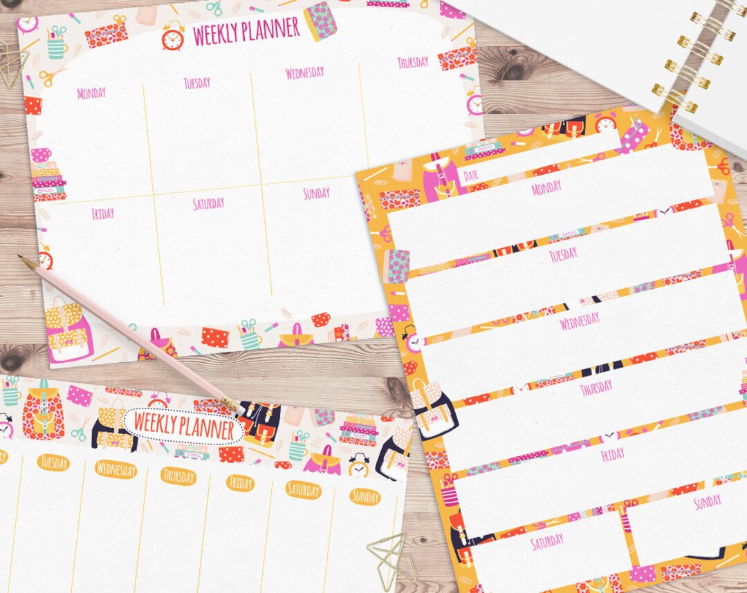 3 Weekly Planners, Digital Printable Download, to Do List, Schedule ...